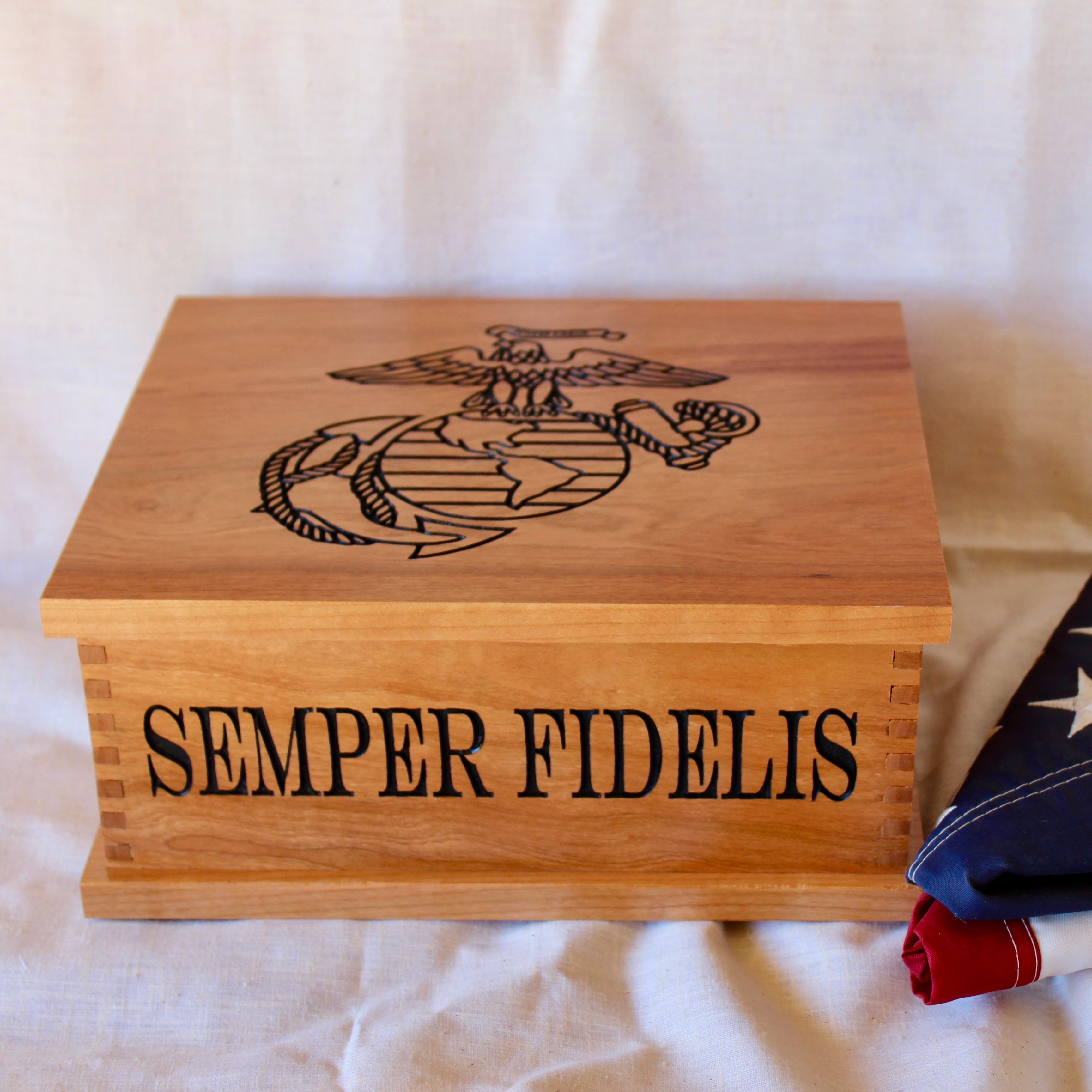 Handcrafted Cremation Wood Urn Box, Memorial and Marine Corps Gifts ...