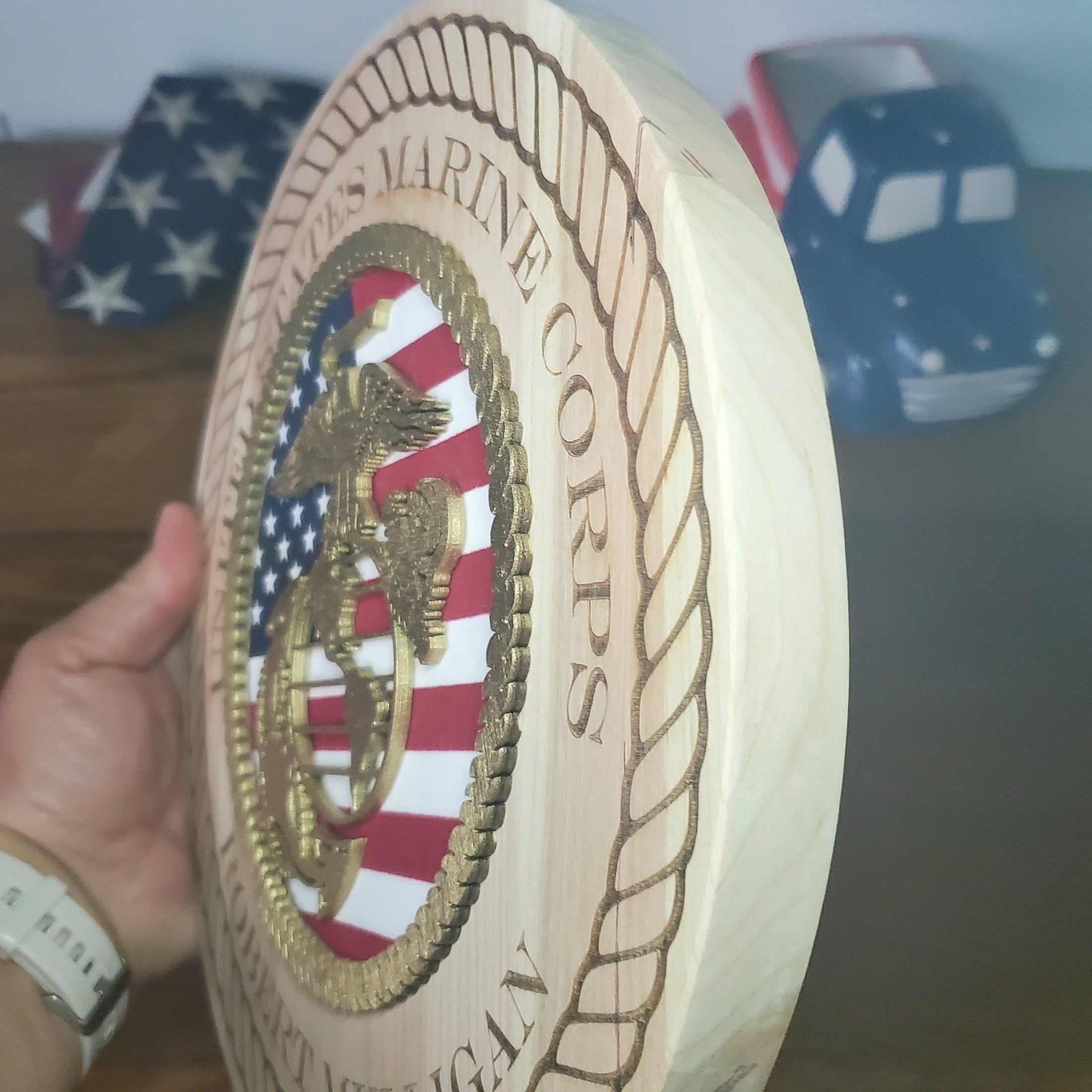 USMC Personalized Wall Hanging made of Solid Cherry Wood with EGA, Las ...