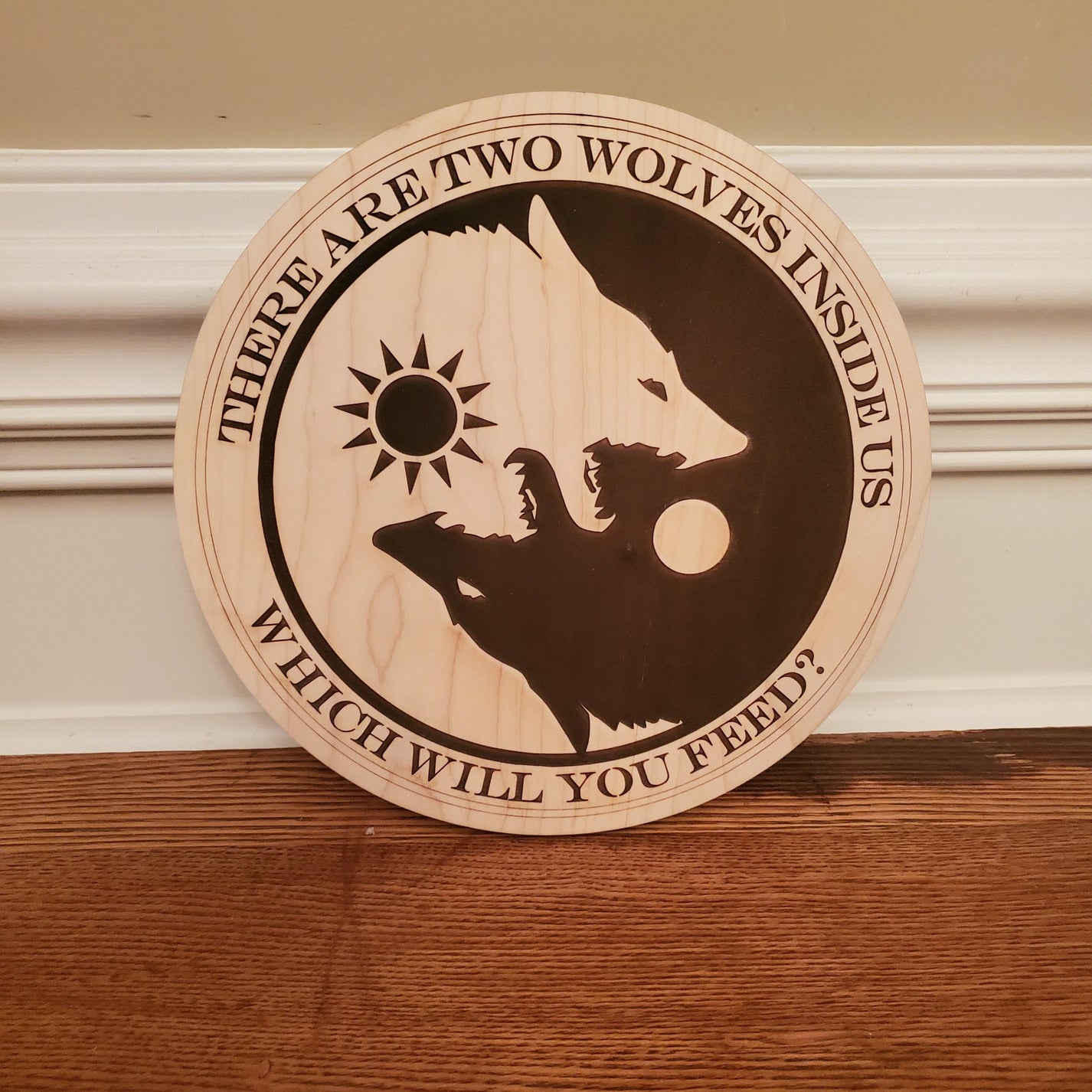 Two wolves Native American Legend Carved Wall Art Ying Yang Wolves ...