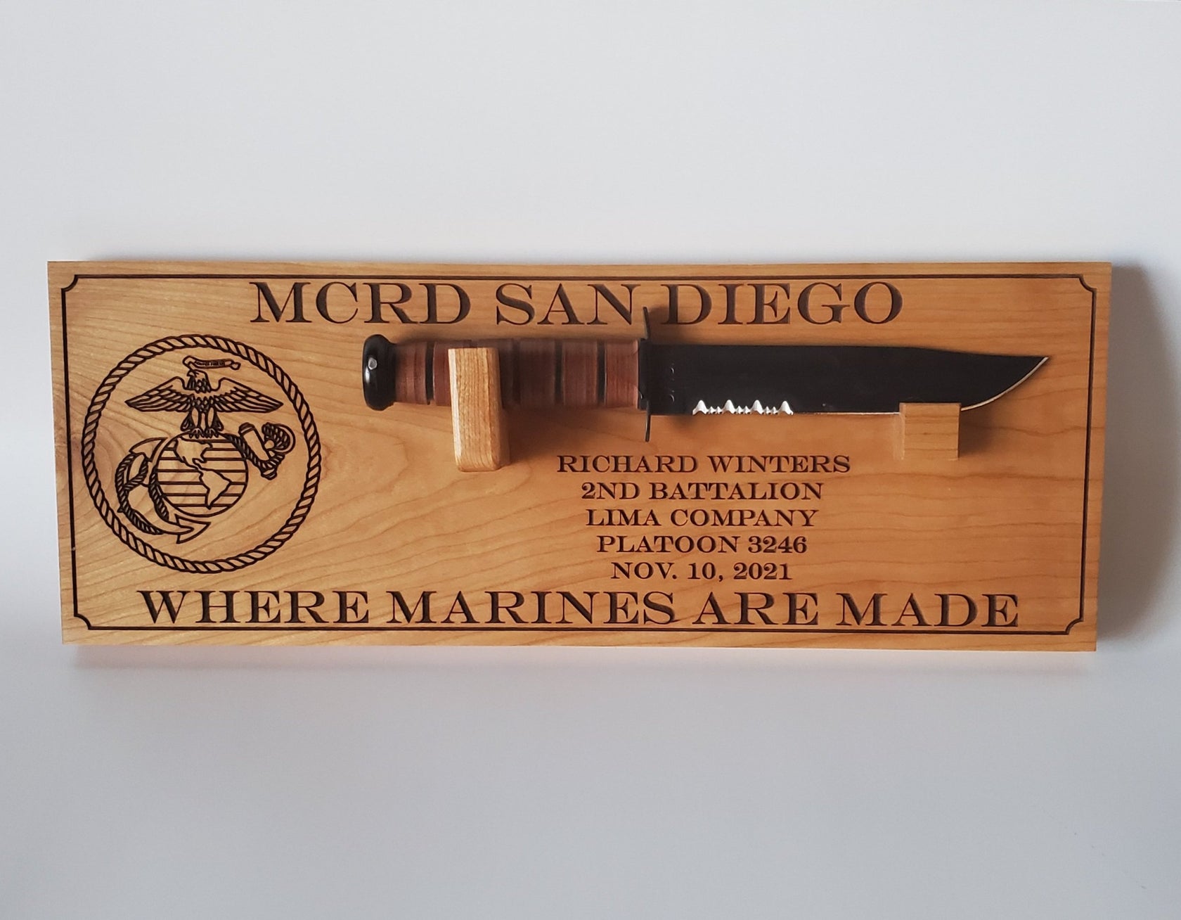 Personalized USMC Wooden Wall Mount Display Made of Solid Cherry Wood ...