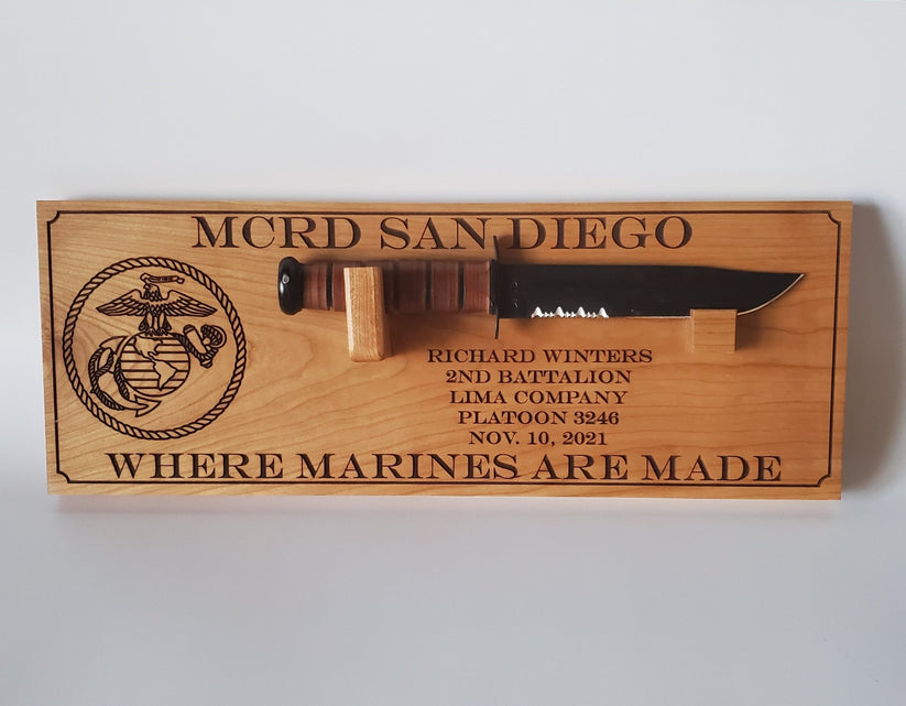Personalized USMC Wooden Wall Mount Display Made of Solid Cherry Wood ...