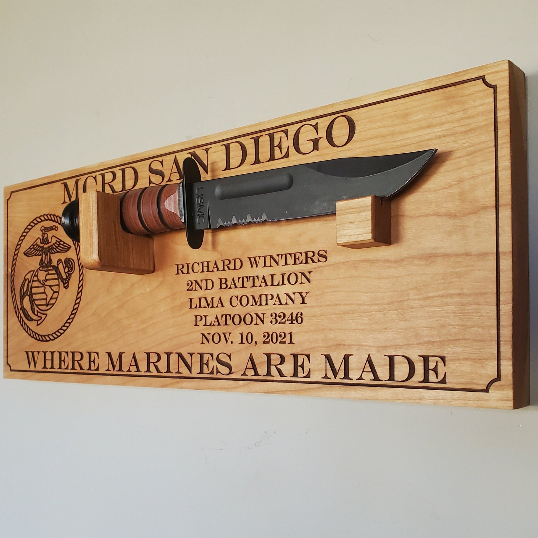 Personalized USMC Wooden Wall Mount Display Made of Solid Cherry Wood ...