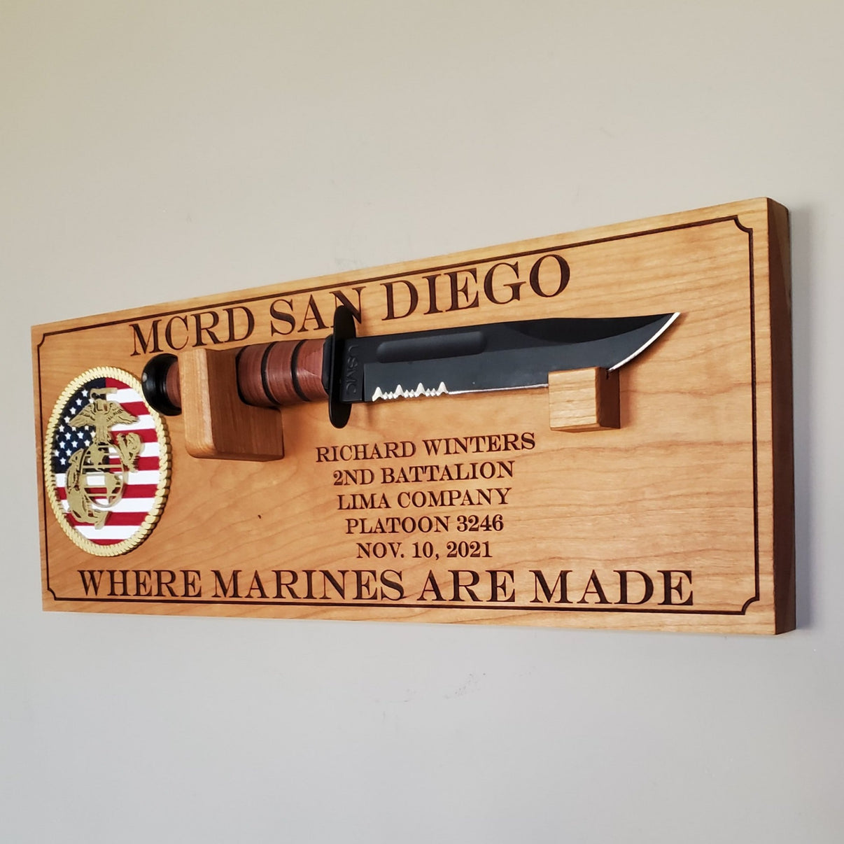 USMC Wall Mount Display - Personalized Carved Wood Plaque for Marines ...