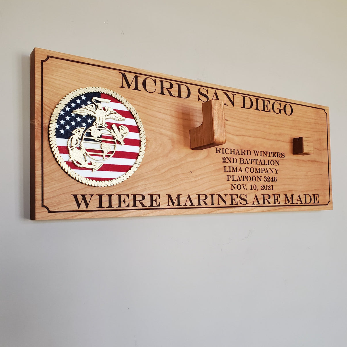 USMC Wall Mount Display Carved Wood Plaque Personalized – Wally's Wood ...