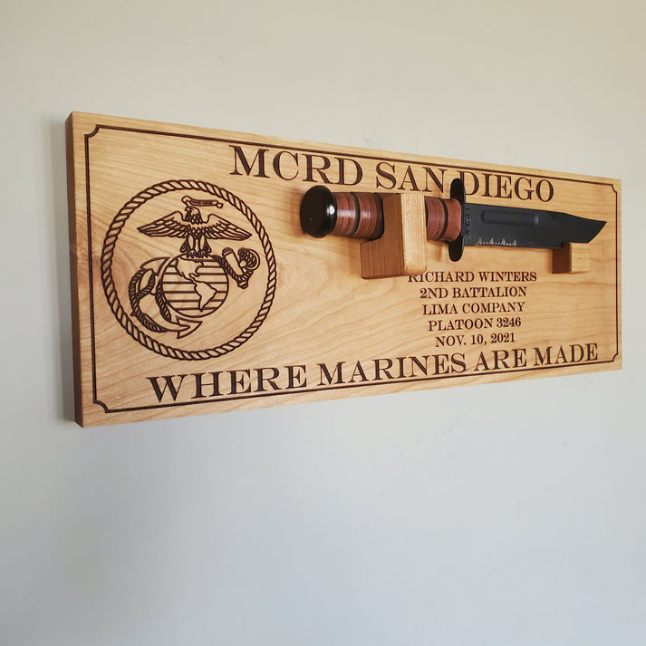 Personalized USMC Wooden Wall Mount Display Made of Solid Cherry Wood ...