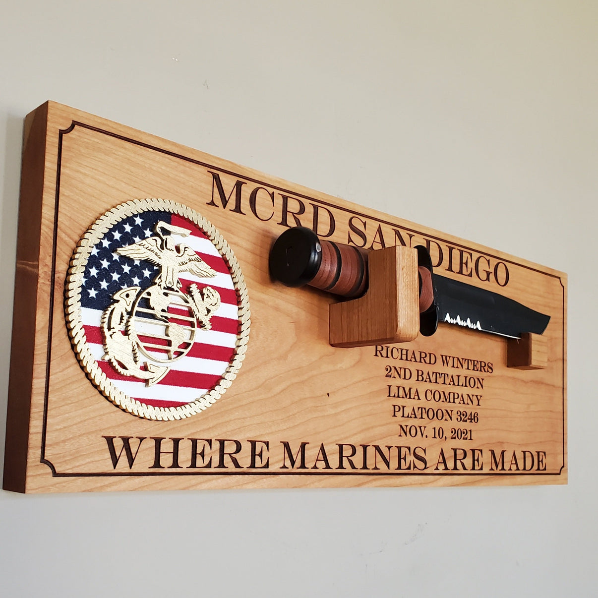 USMC Wall Mount Display Carved Wood Plaque Personalized – Wally's Wood ...