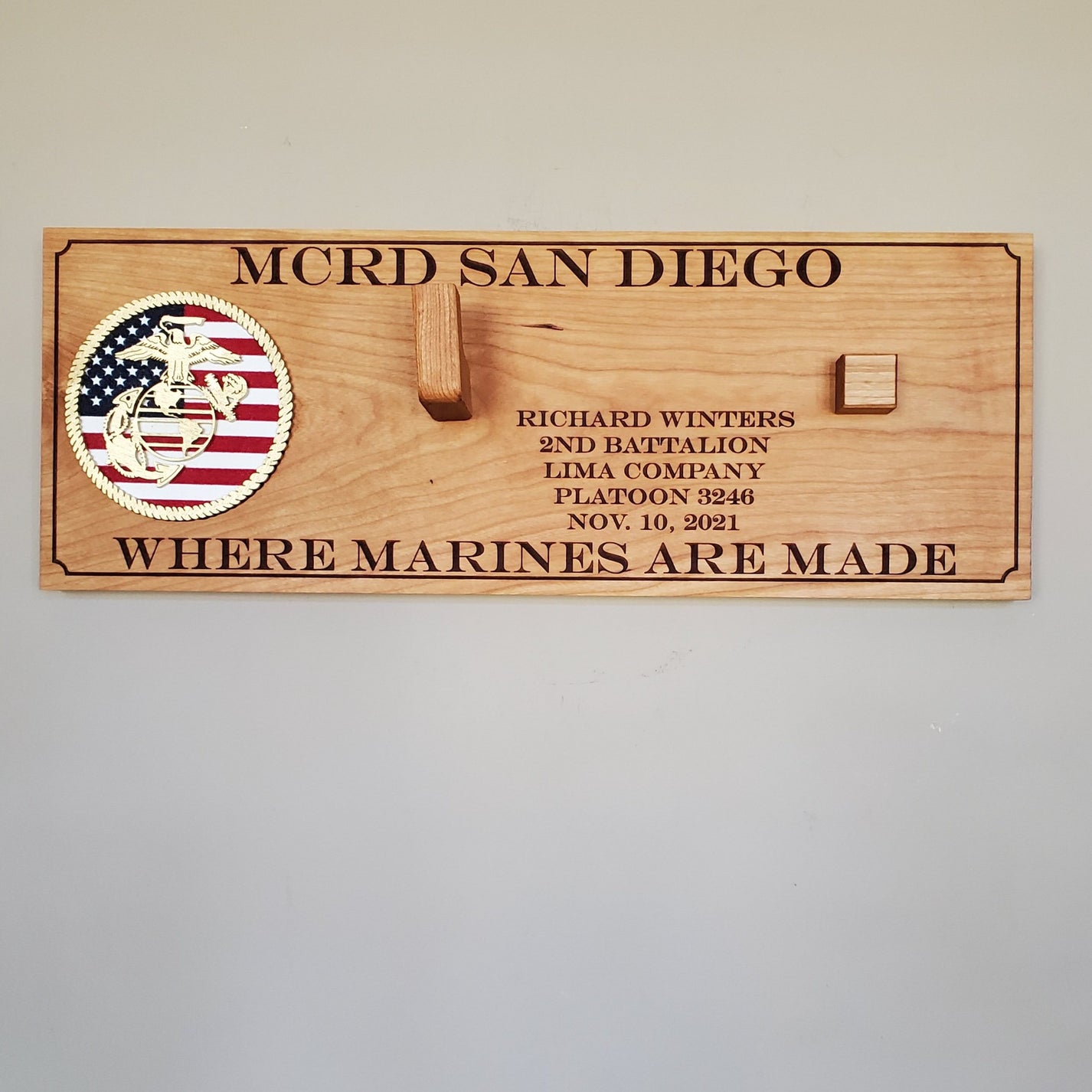 USMC Wall Mount Display Carved Wood Plaque Personalized – Wally's Wood ...