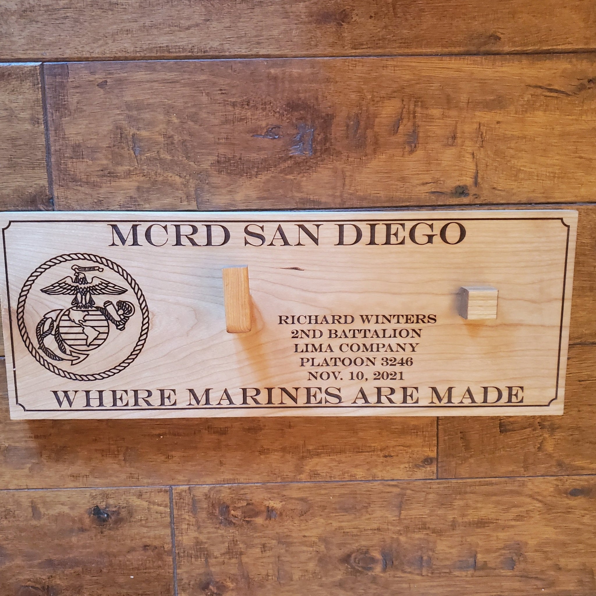 Personalized USMC Wooden Wall Mount Display Made of Solid Cherry Wood ...