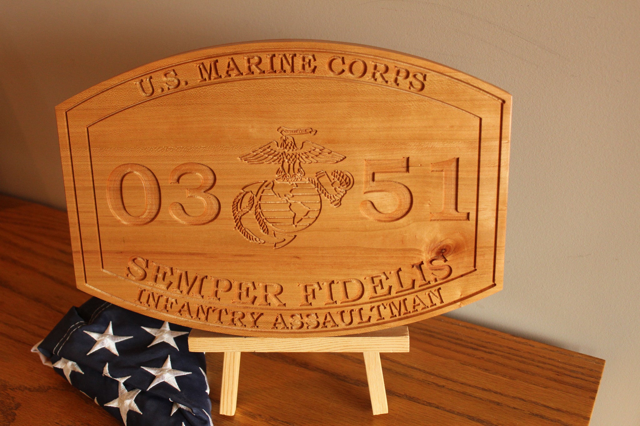 Marine Corps Carved MOS Wood Plaque (Natural Finish) – Wally's Wood ...