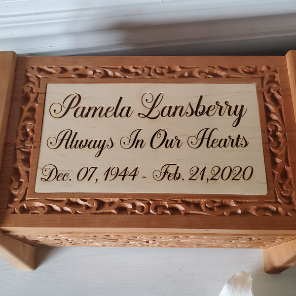Elegant Personalized Wood Urn Box For Cremation, Ornate Burial Box ...