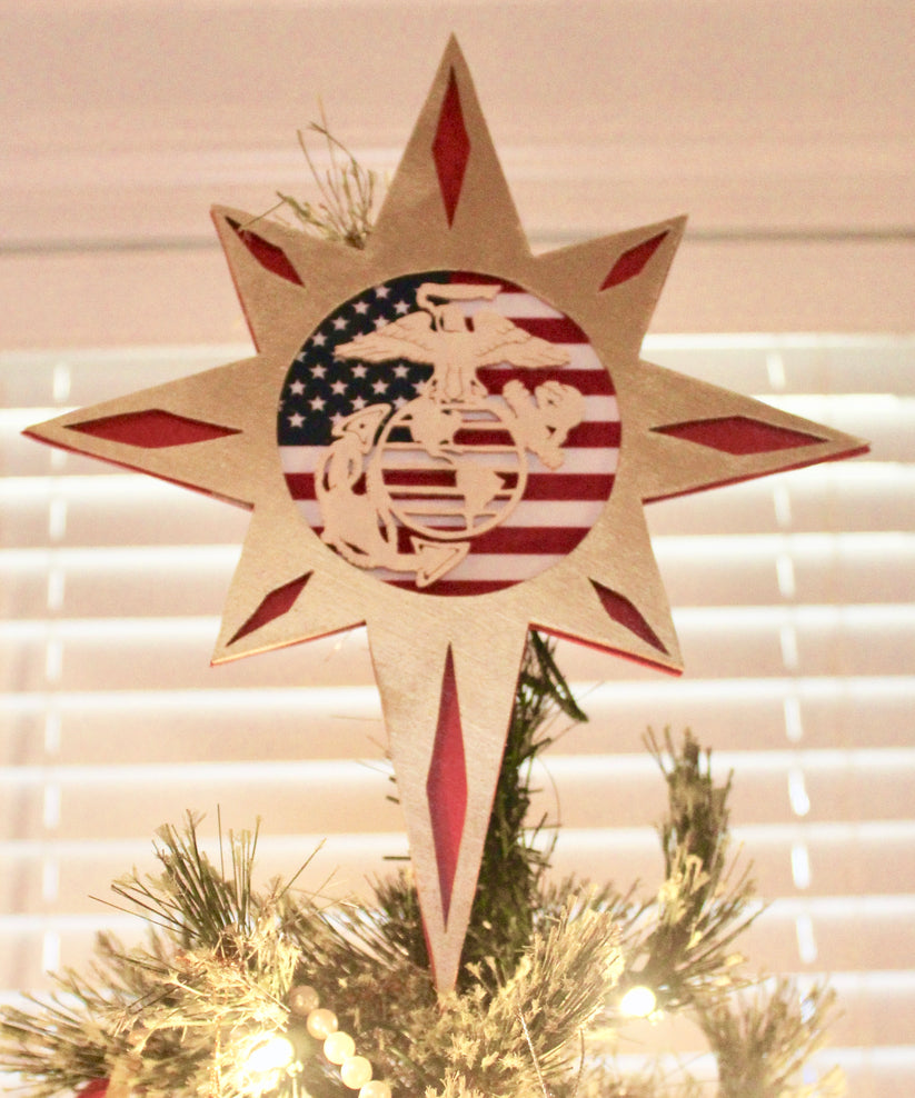 Marine Corps Christmas Tree Topper Made Of Wood With USA Flag and EGA ...