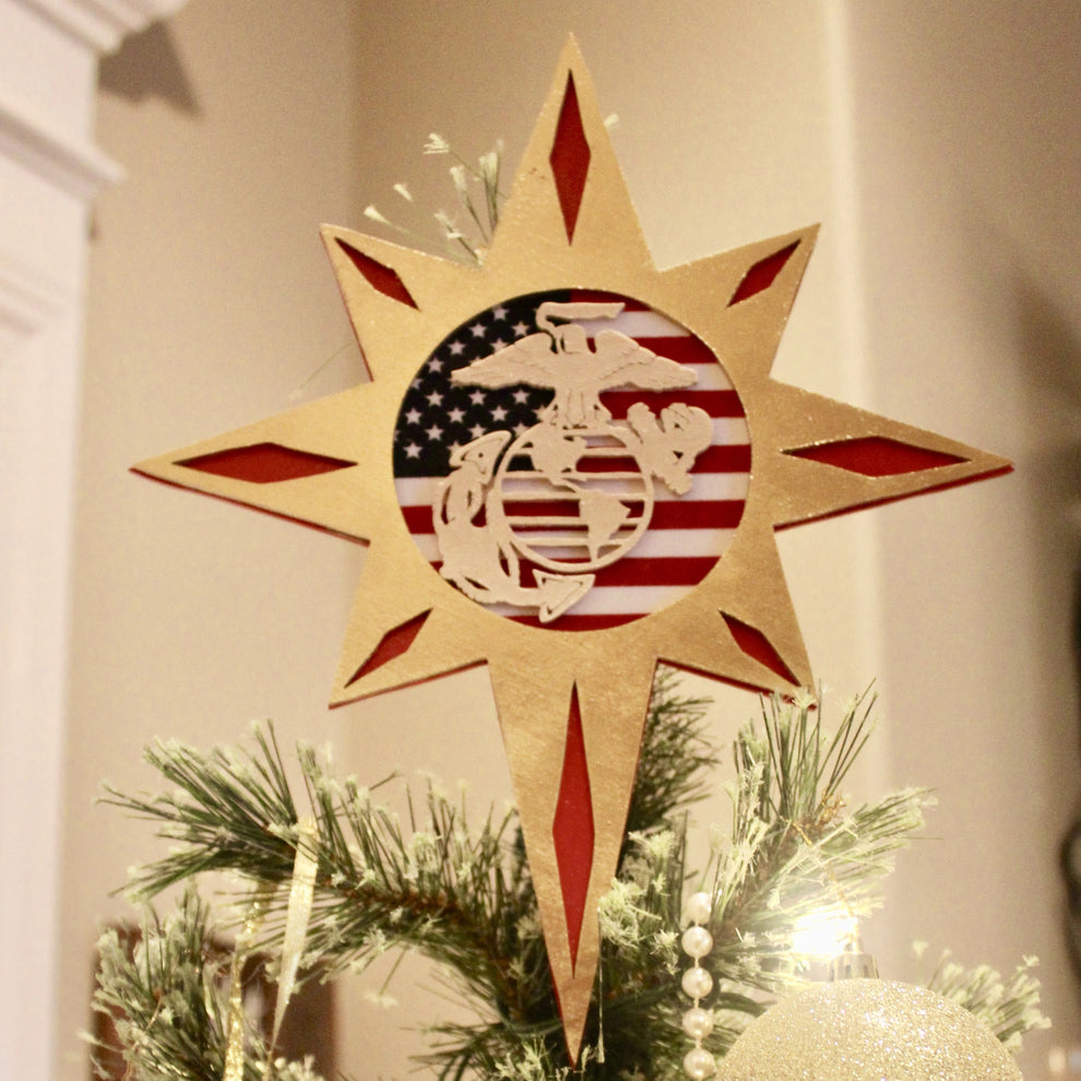 Marine Corps Christmas Tree Topper Made Of Wood With USA Flag and EGA ...