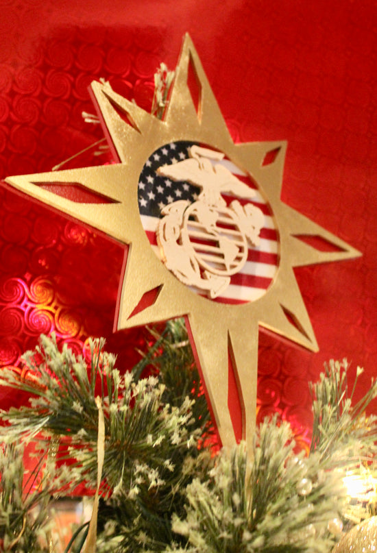 Marine Corps Christmas Tree Topper Made Of Wood With USA Flag and EGA ...